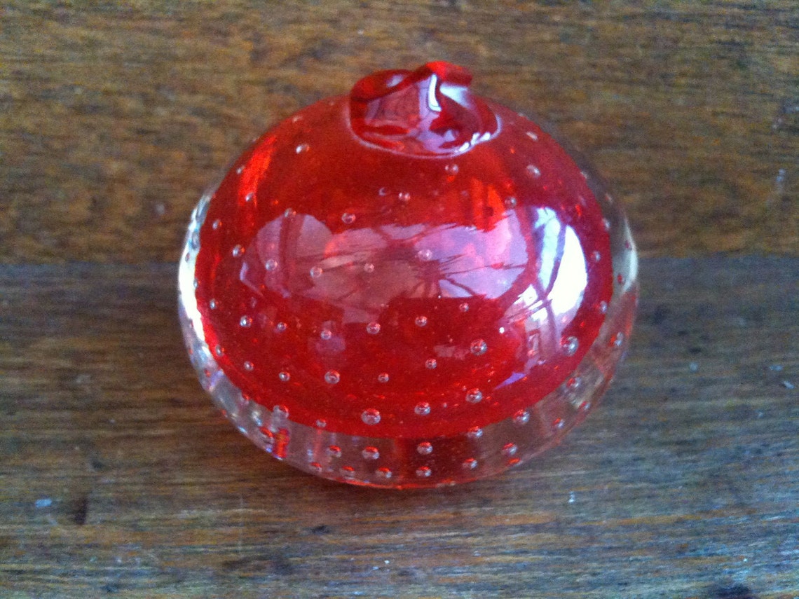 Vintage English Orange Bubble Glass Paper Weight Paperweight Circa 1960 ...