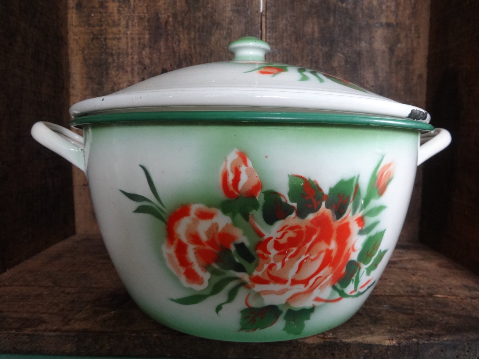 Vintage French Rose Decorated Enamel Cooking Pot Saucepan | Etsy