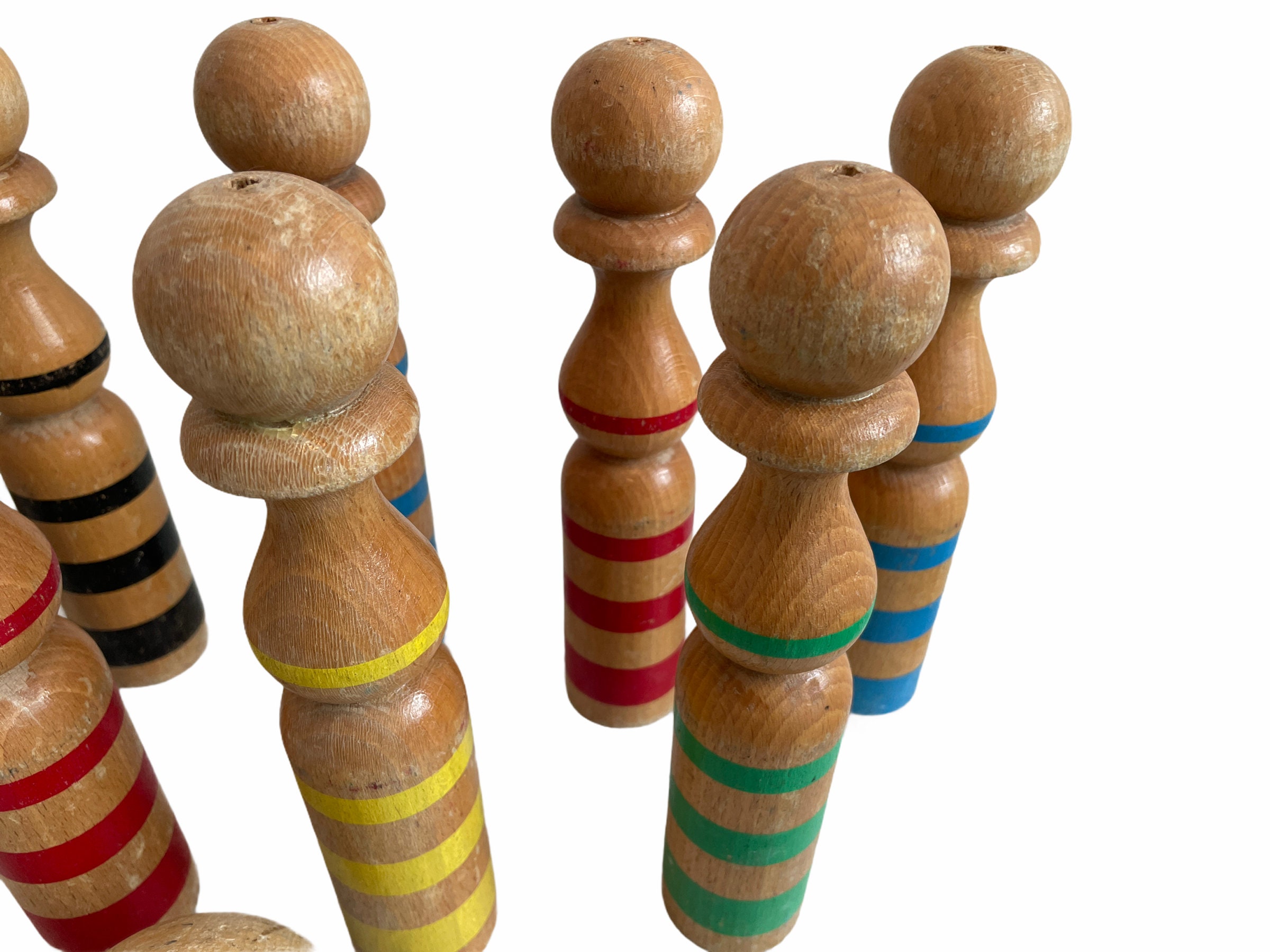 Vintage French Wooden Wood Skittles Pins Bowling Toy Toys Game | Etsy