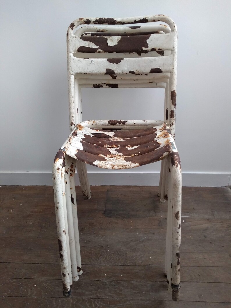 Vintage French Metal Rusty White Bistro Cafe Chair Seat Kitchen Side ...