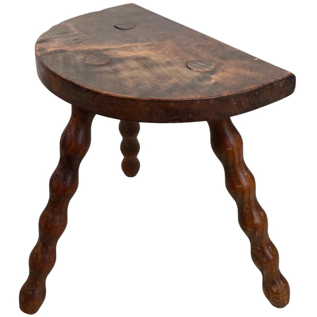 Vintage French Small Wooden Bobbin Leg Milking Stool Chair Seat Table ...