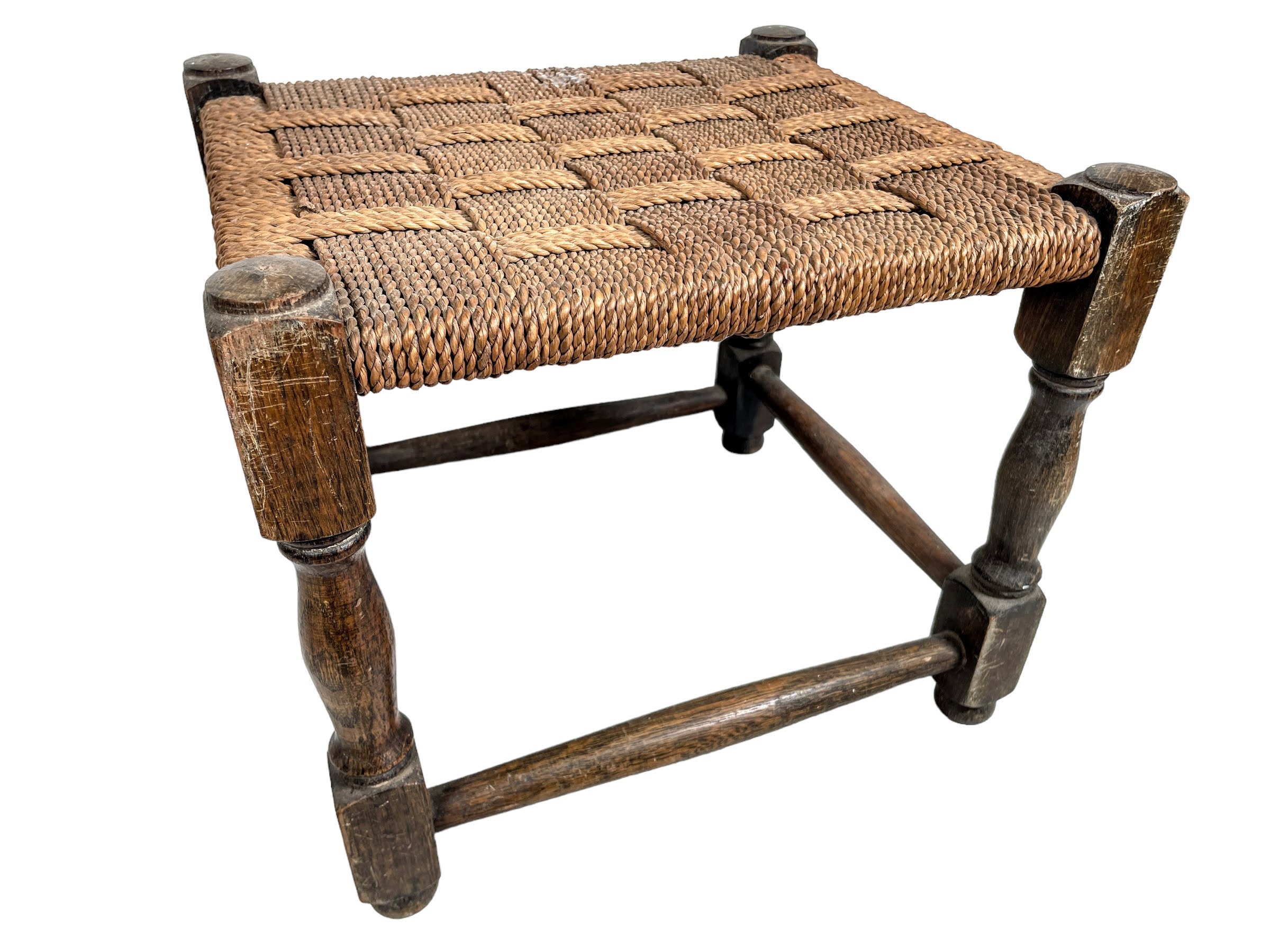 Vintage French Raffia Brown Wood Wooden Woven Strung Footstool Foot Stool Rest Footrest Display Stand Circa 1960 70 s EVE Etsy