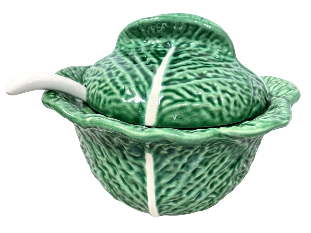 Vintage Portugese Green Ceramic Cabbage Majolica Tureen Soup Serving ...
