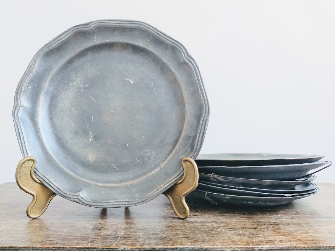 Antique French Small Pewter Dinner Plate Mixed Set of Seven Charger ...