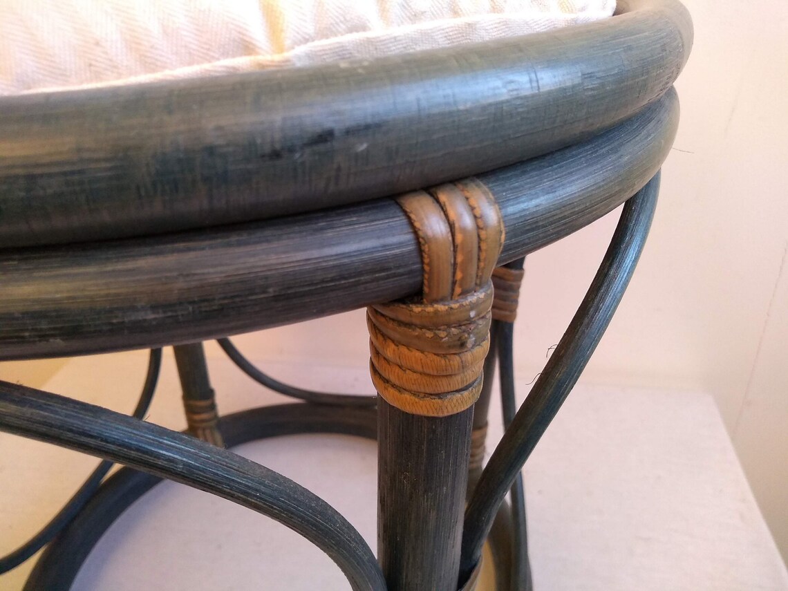 Stool Vintage French Wood Wooden Pole Sea Blue Green Cushioned Compact ...