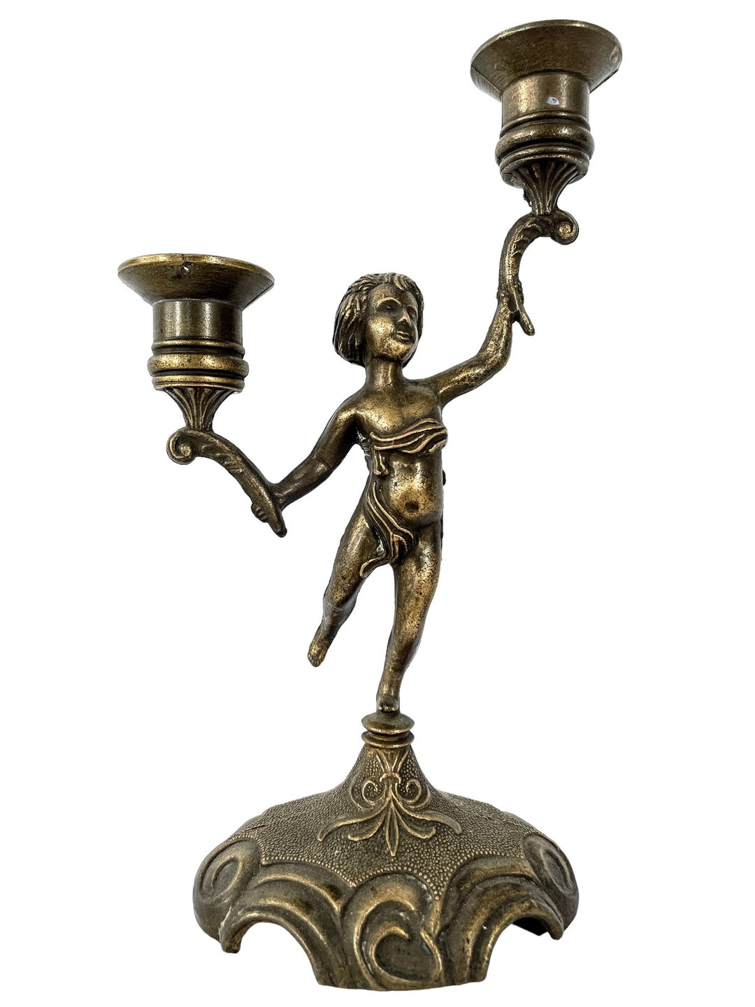 Vintage French Double Brass Boy Cherub Angel Candlestick Candle Holder ...