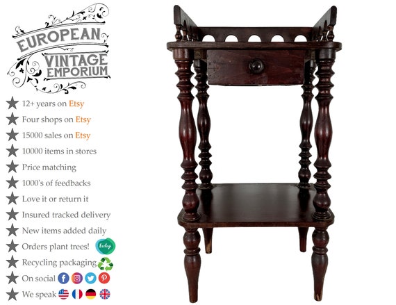 Vintage French Small Stand Table Wood Brown Telephone Side - Etsy