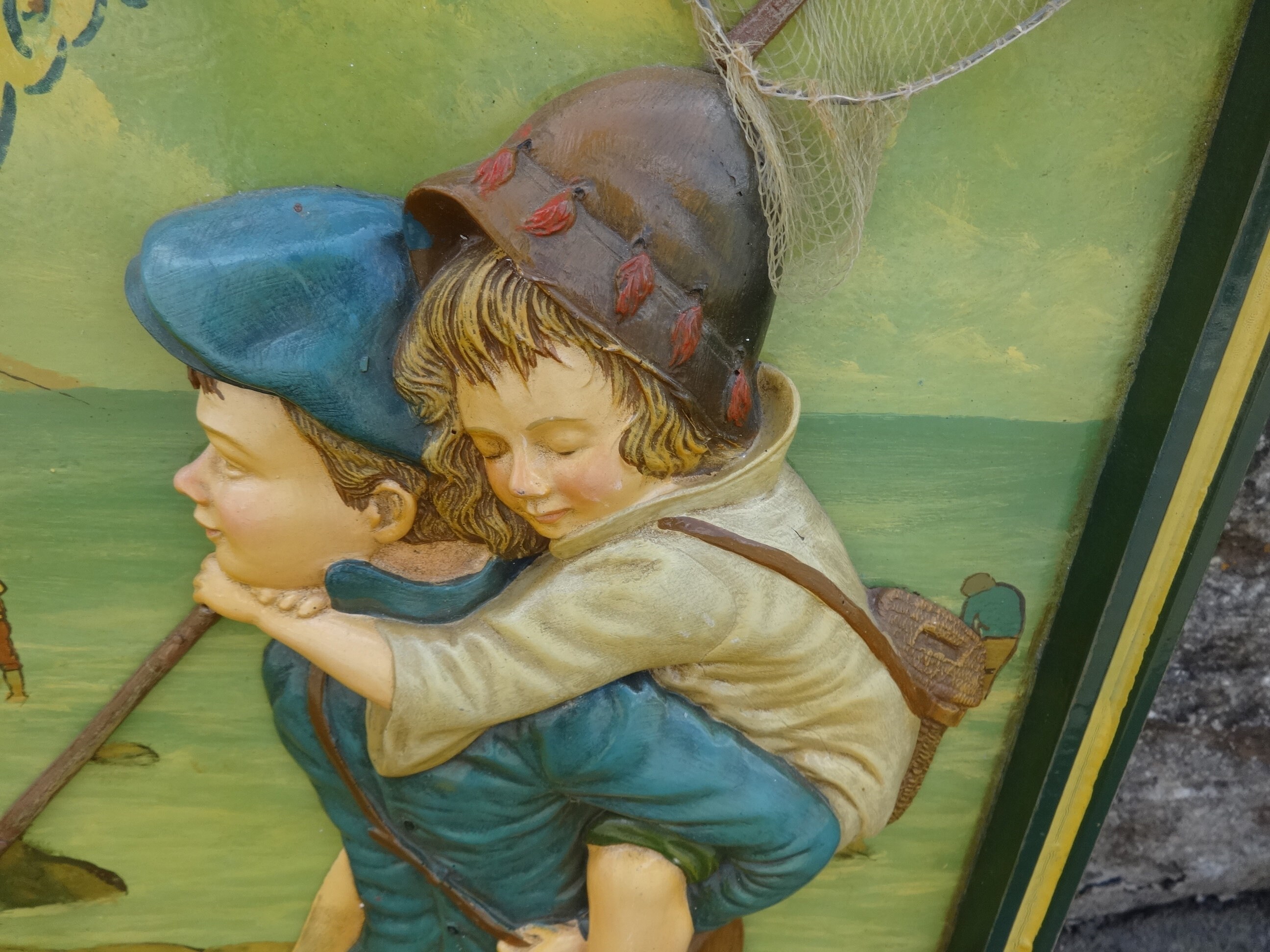 Vintage Hand Painted La Petite Peche Little Fishermen Shrimp Fishing 3D ...