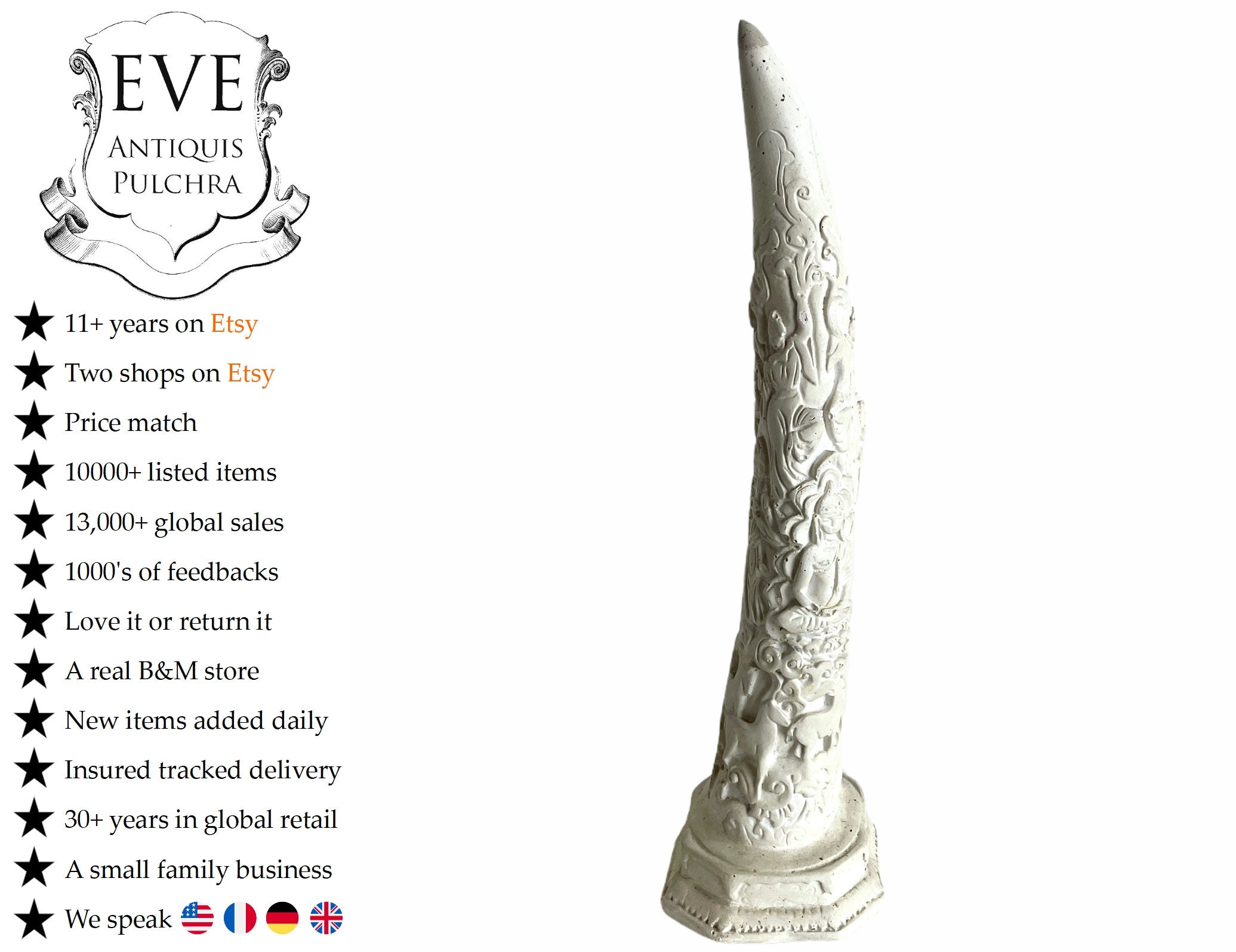 Vintage Plaster Faux Fake Carved Animals Rhino Elephant Tusk - Etsy UK