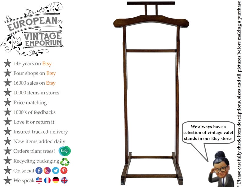 Vintage French Valet Butler Stand Wooden Clothes Hanger Suit Costume ...