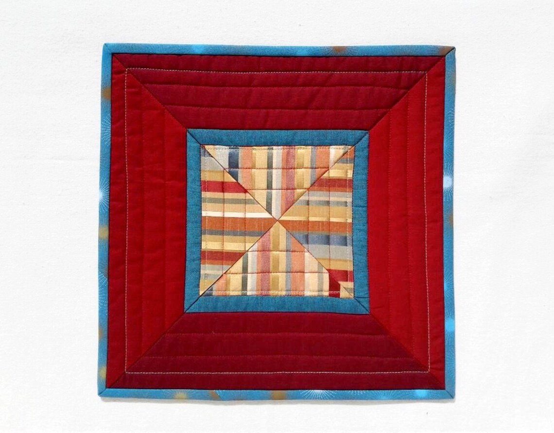 Red Patchwork Candle Mat Red and Teal Patchwork Table Square - Etsy