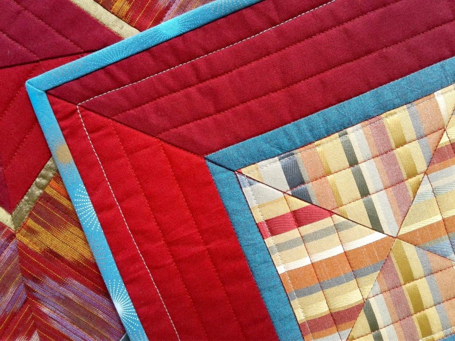 Red Patchwork Candle Mat Red and Teal Patchwork Table Square - Etsy