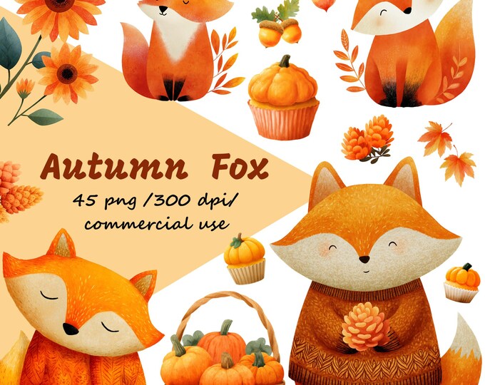 Cute Fall Fox PNG. Fox Clip Art. Woodland Fox Clipart. Fall Watercolor ...