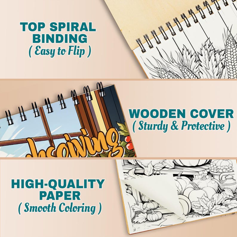 Thanksgiving Coloring Book for Adults – A5 Wooden Hardcover, A4 Paper ...
