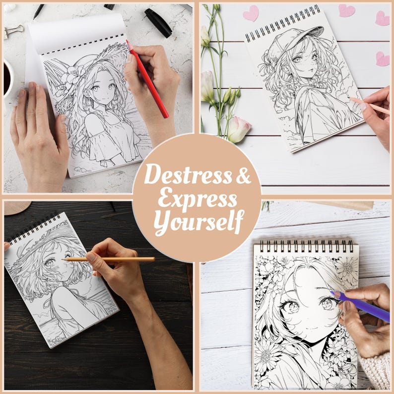 Anime Summer Girls Coloring Book – A5 Wooden Hardcover, A4 Paper ...