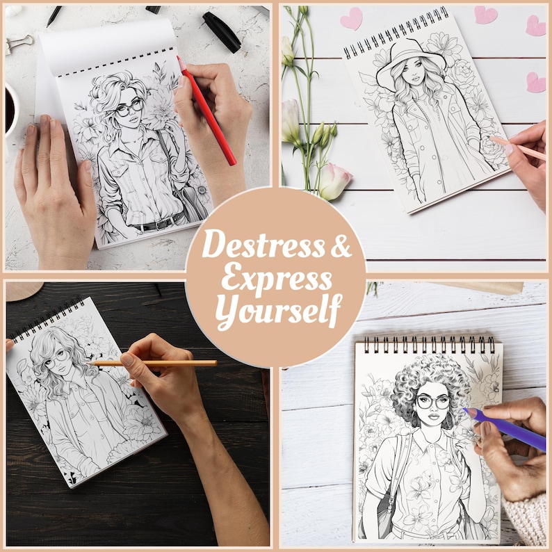 Fashion Coloring Book for Adults – A5 Wooden Hardcover, A4 Paper ...