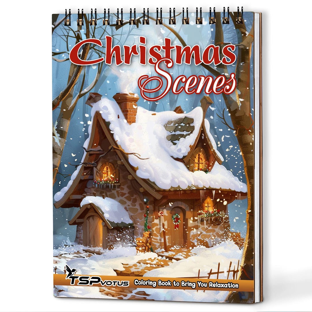 Christmas Scenes Coloring Book for Adults: A5 Wooden Hard Cover, 30 ...