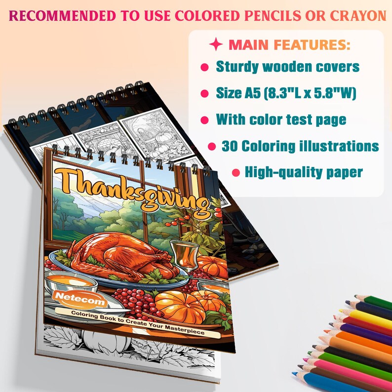 Thanksgiving Coloring Book for Adults – A5 Wooden Hardcover, A4 Paper ...