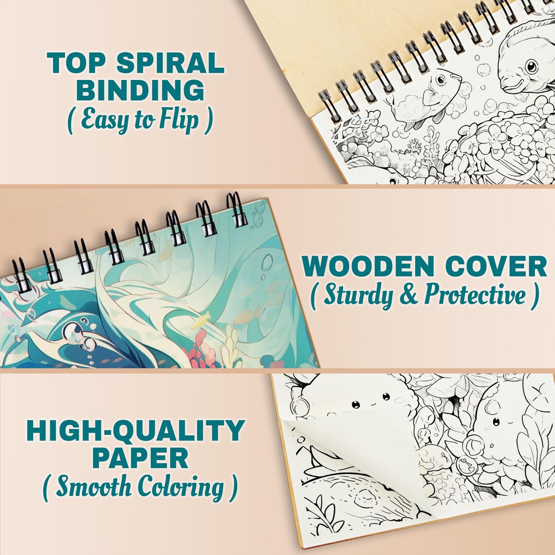 Pop Manga Sea Creatures Coloring Book for Adults – A5 Wooden Hardcover ...