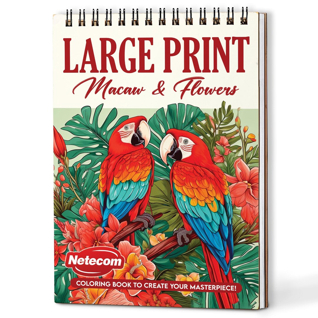 Large Print Macaw and Flowers Coloring Book for Adults – A5 Wooden ...