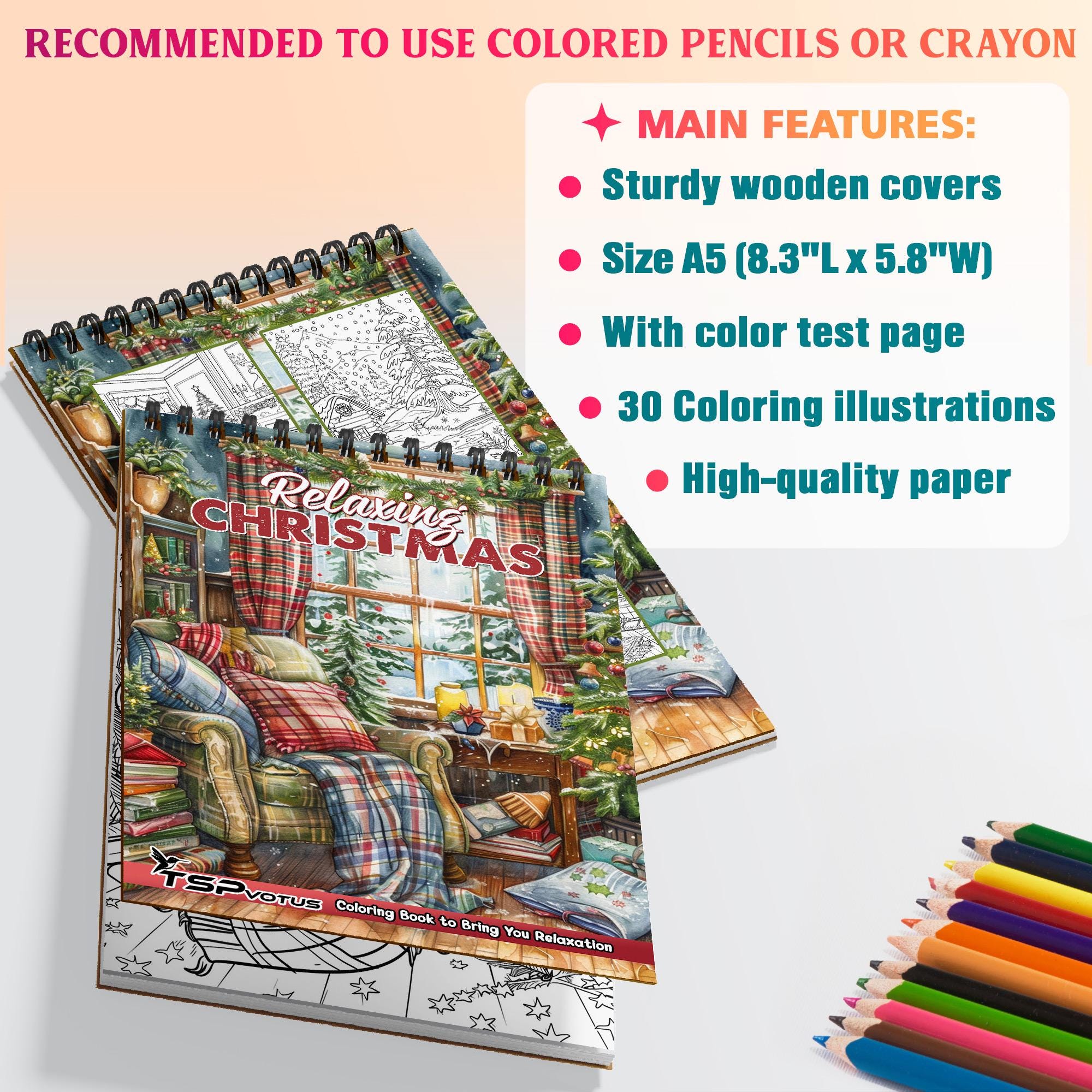 Relaxing Christmas Coloring Book for Adults: A5 Wooden Hardcover, 30 ...