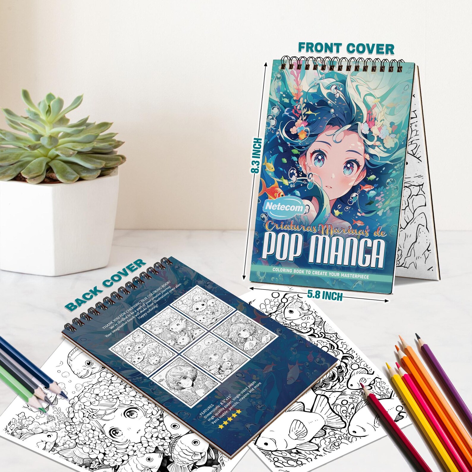 Pop Manga Sea Creatures Coloring Book for Adults – A5 Wooden Hardcover ...