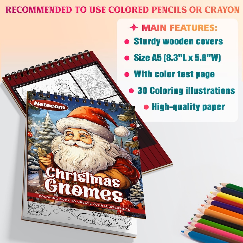 Christmas Gnomes Coloring Book for Adults – A5 Wooden Hardcover, 30 ...