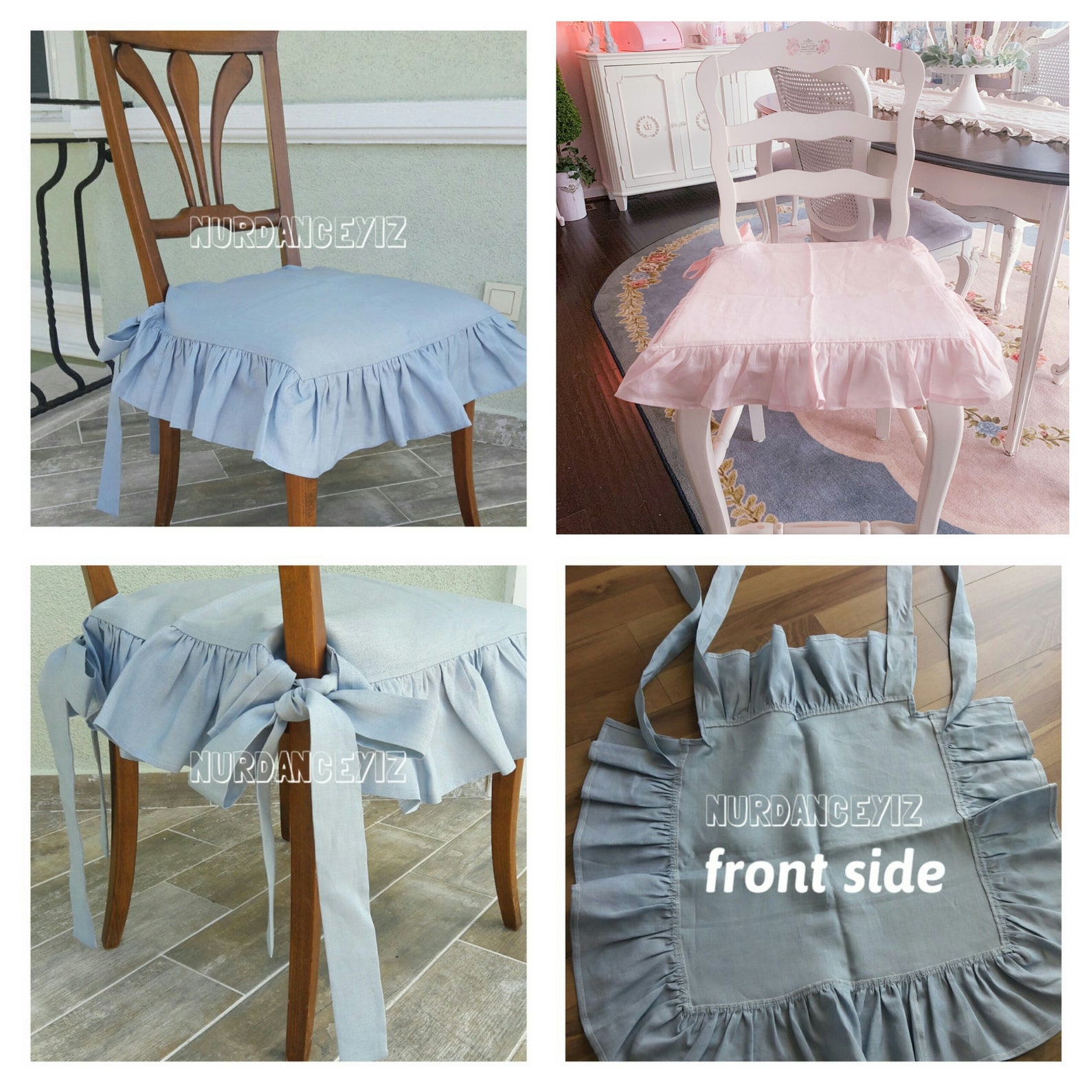 Ruffled Chair Covers With Ties-seat Arm Chair Seat Cover Linen ...