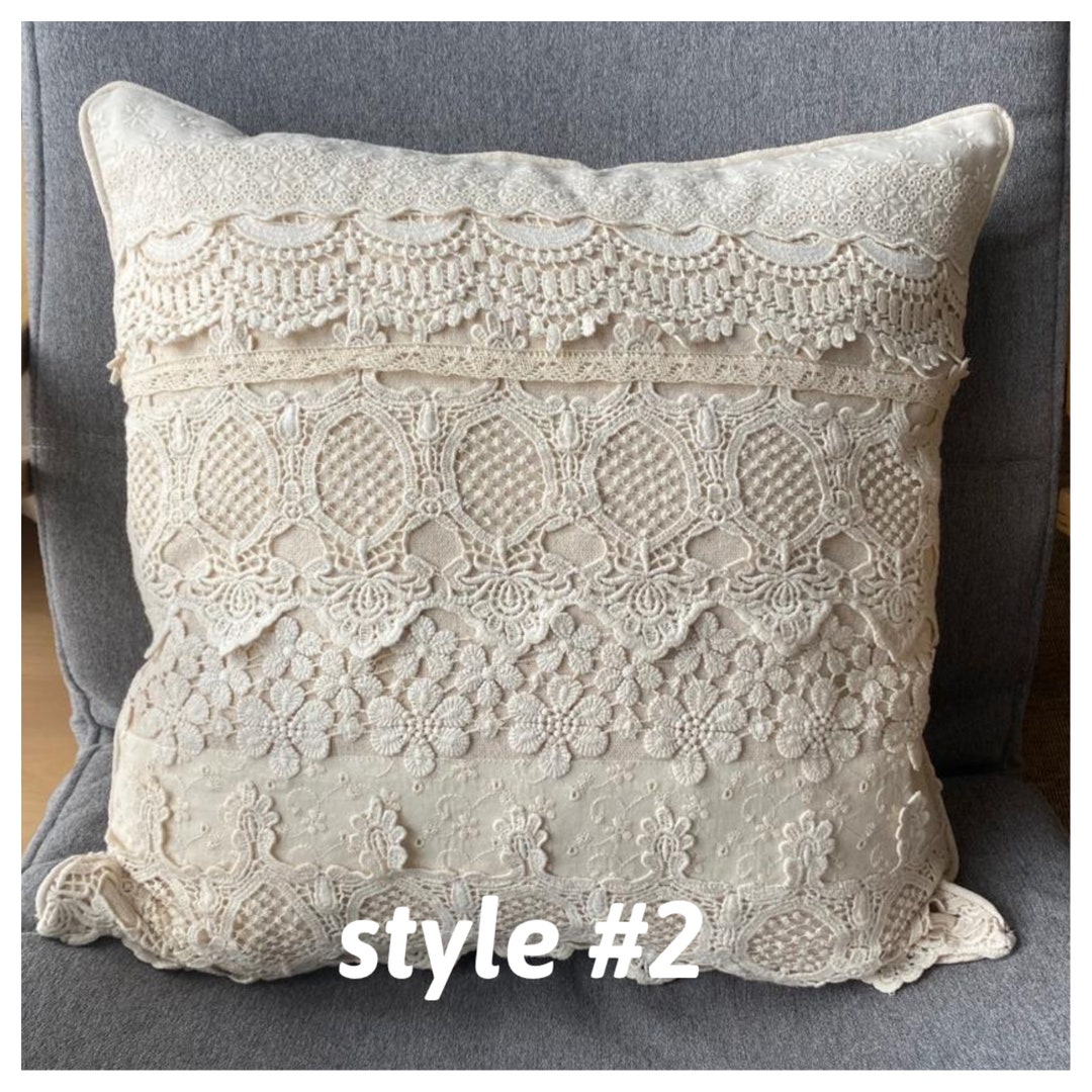 Handmade Shabby Chic Lace Cushion Cover- Country Pillow Cover Cotton ...