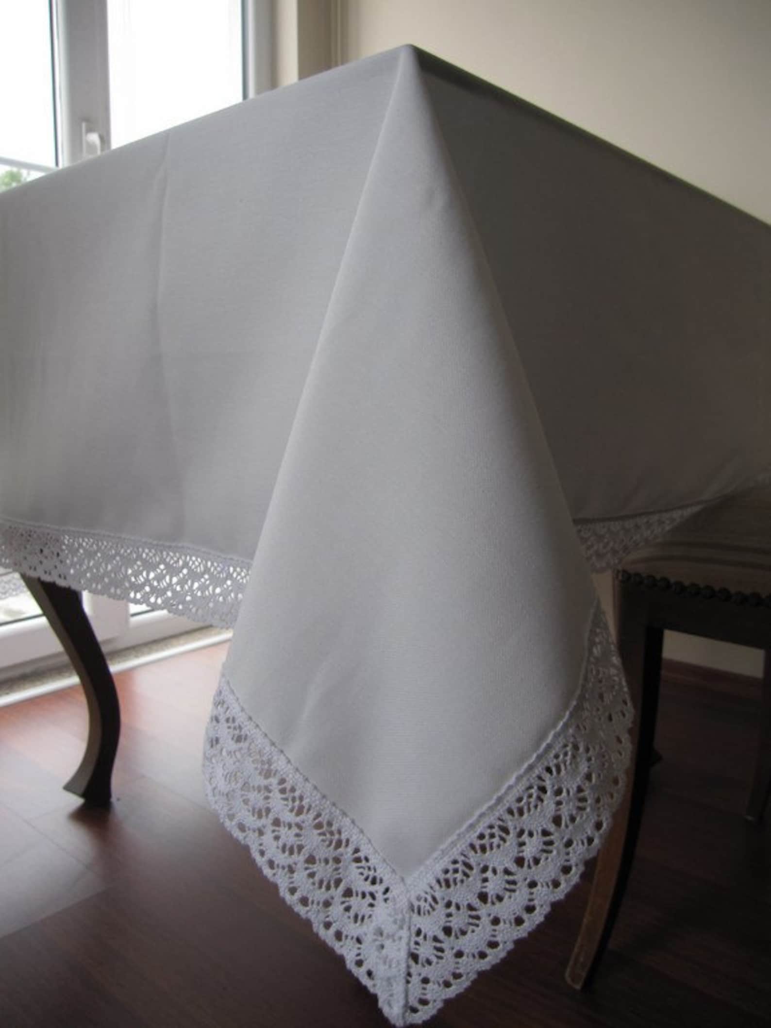 Tablecloth - Lace Edge Tablecloth - Cream White Duck Linen - Shabby ...