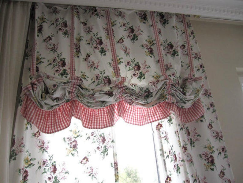 Valance Plaid Floral Ruffle Kitchen Curtain Balloon Valance Shabby Chic ...