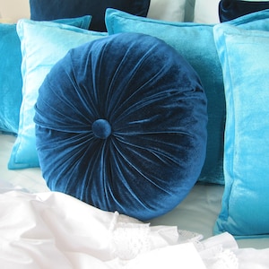 Velvet Round Pillow - Circle Handmade Filled - Couch Sofa Decorative ...