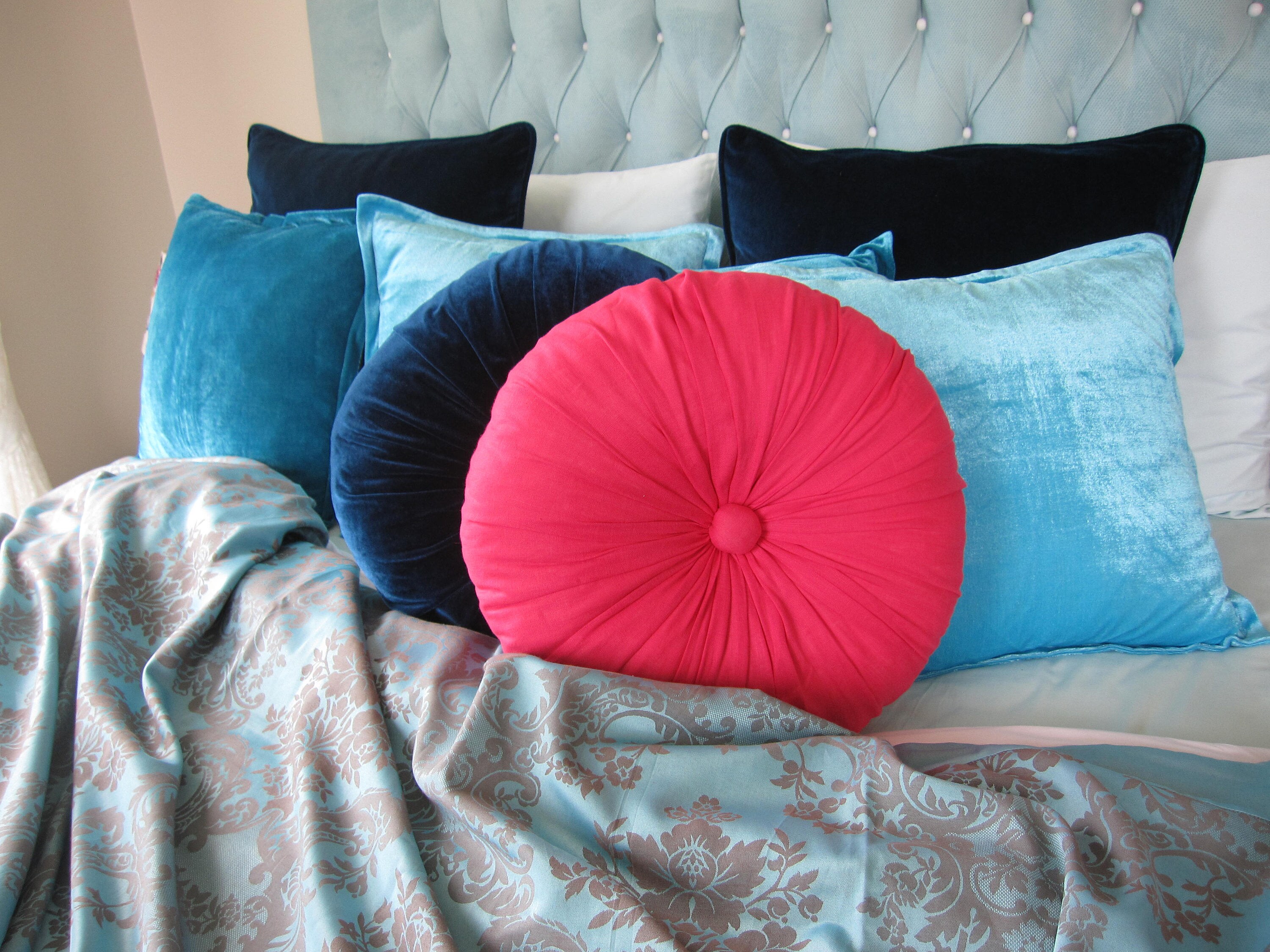 Linen Round pillow circle handmade filled couch sofa | Etsy