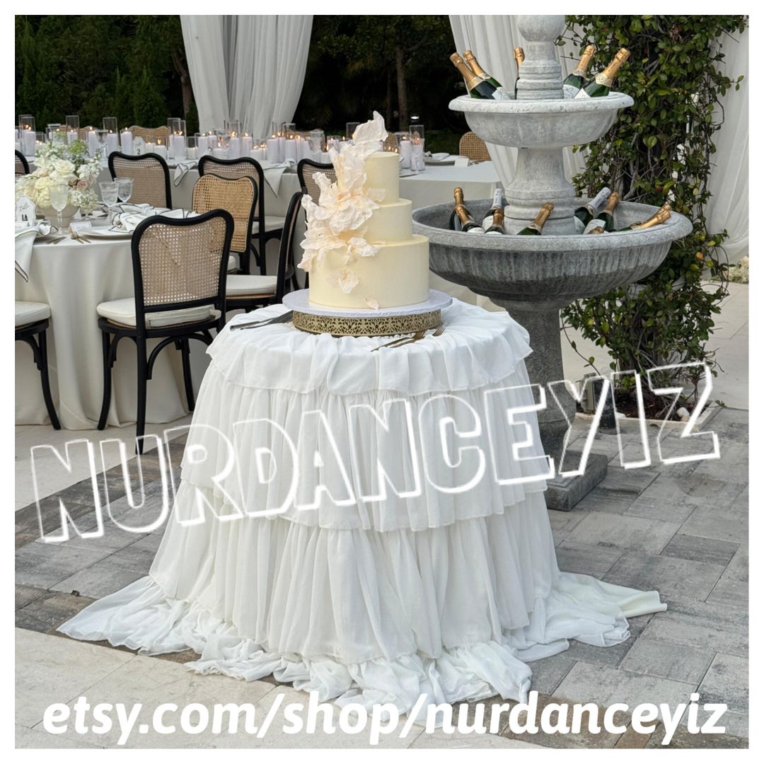 115" Round Ruffle Tulle Event Tablecloth Wedding Cake Cocktail Bridal ...
