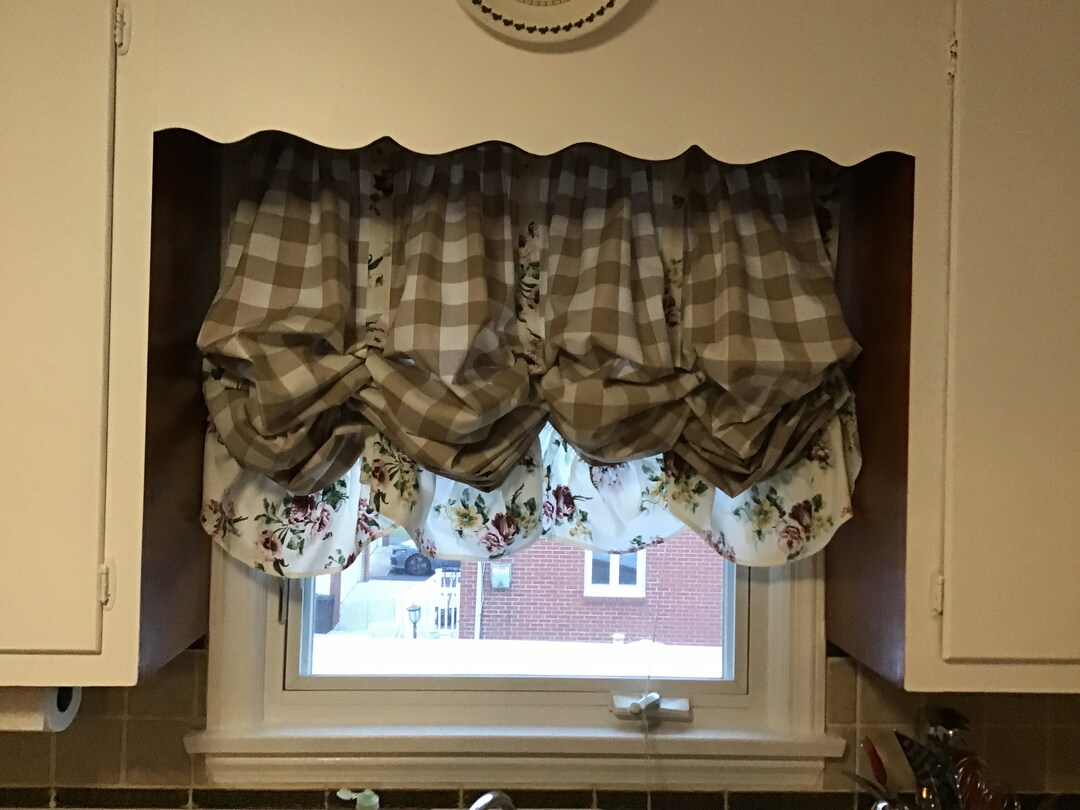 Valance Plaid Floral Ruffle Kitchen Curtain Balloon Valance Shabby Chic ...