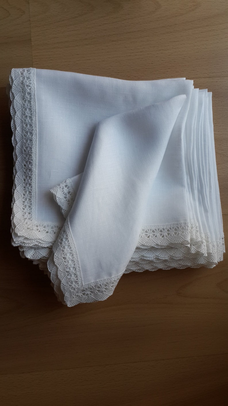 Table linens-white Linen napkins-table decor-napkin with lace | Etsy
