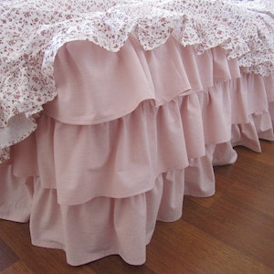 Queen King Linen 3 Tier Ruffle Bed Skirt, Dust Ruffle, Shabby Chic ...