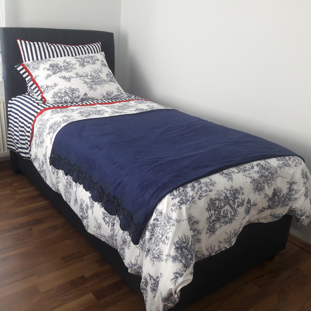 Toile Duvet Cover french Country Toile Bedding Floral Print Navy Black ...
