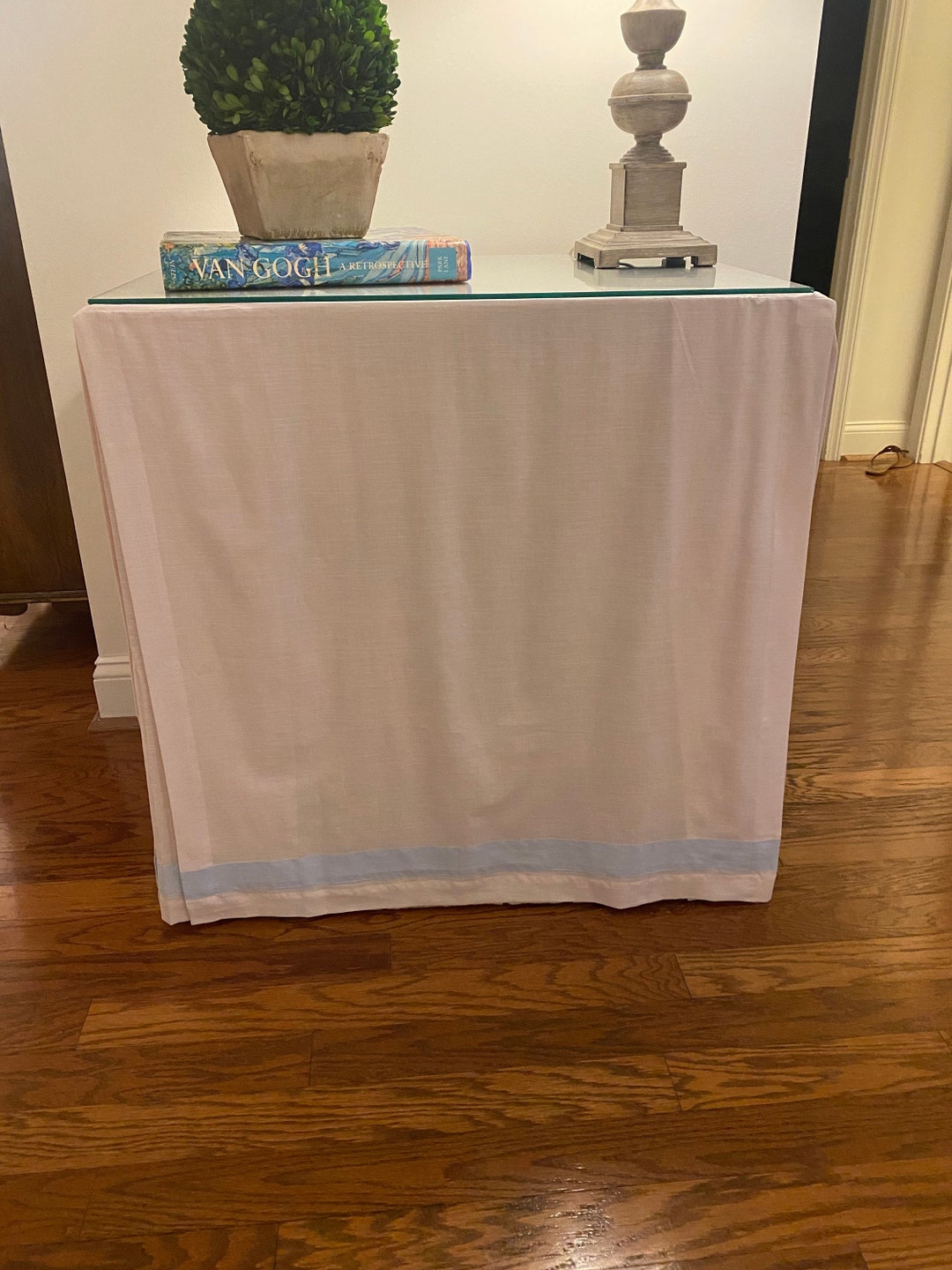 Dorm Desk Skirt With Border Ribbon Trim, Fitted Tablecloth, Stripe ...