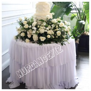 115" Round Ruffle Tulle Event Tablecloth Wedding Cake Cocktail Bridal ...