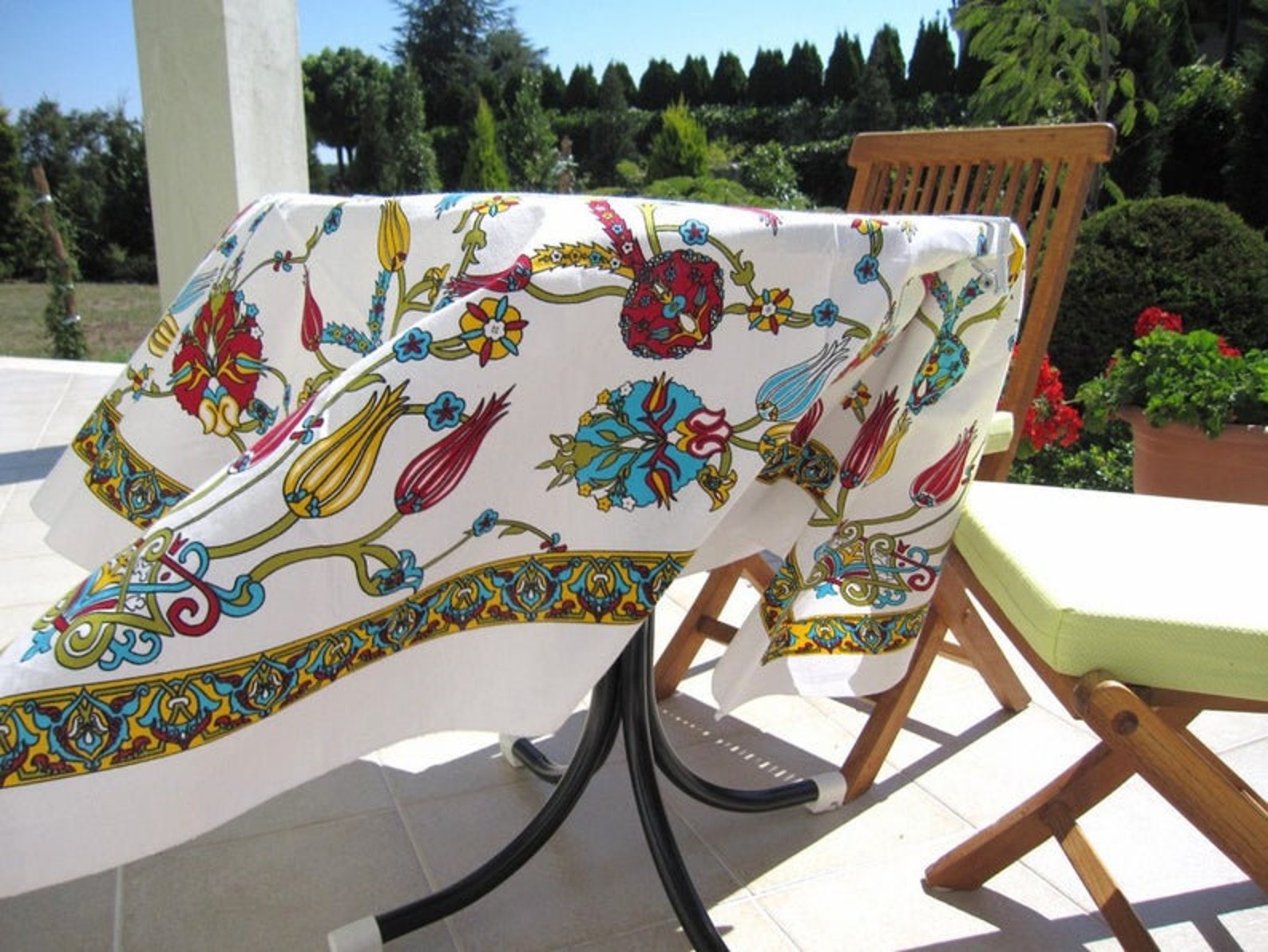 Square Tablecloth Turkish Ottoman Tile Floral Print Picnic - Etsy