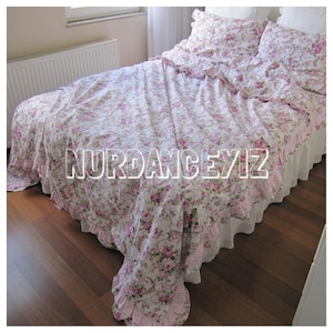 Shabby Chic Bedding Red Green Pink Roses Floral Print Twin/full/queen ...