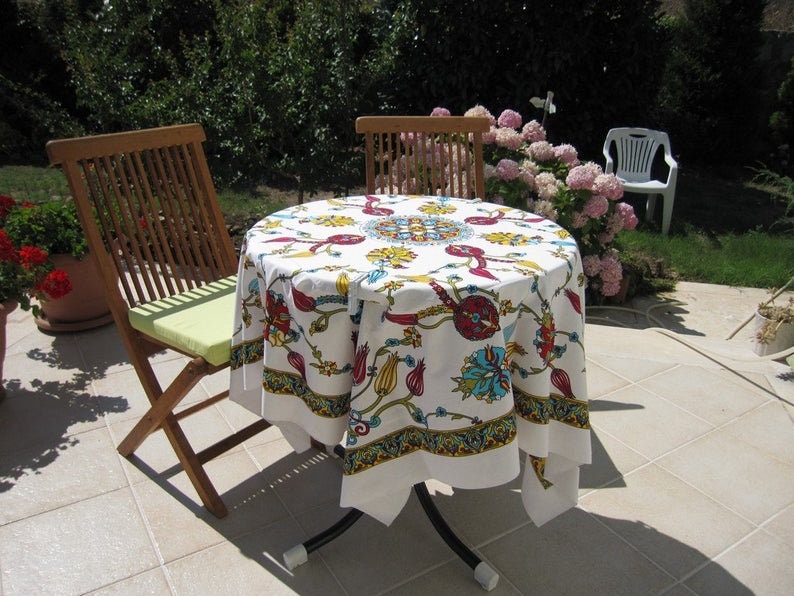 Square Tablecloth Turkish Ottoman Tile Floral Print Picnic | Etsy