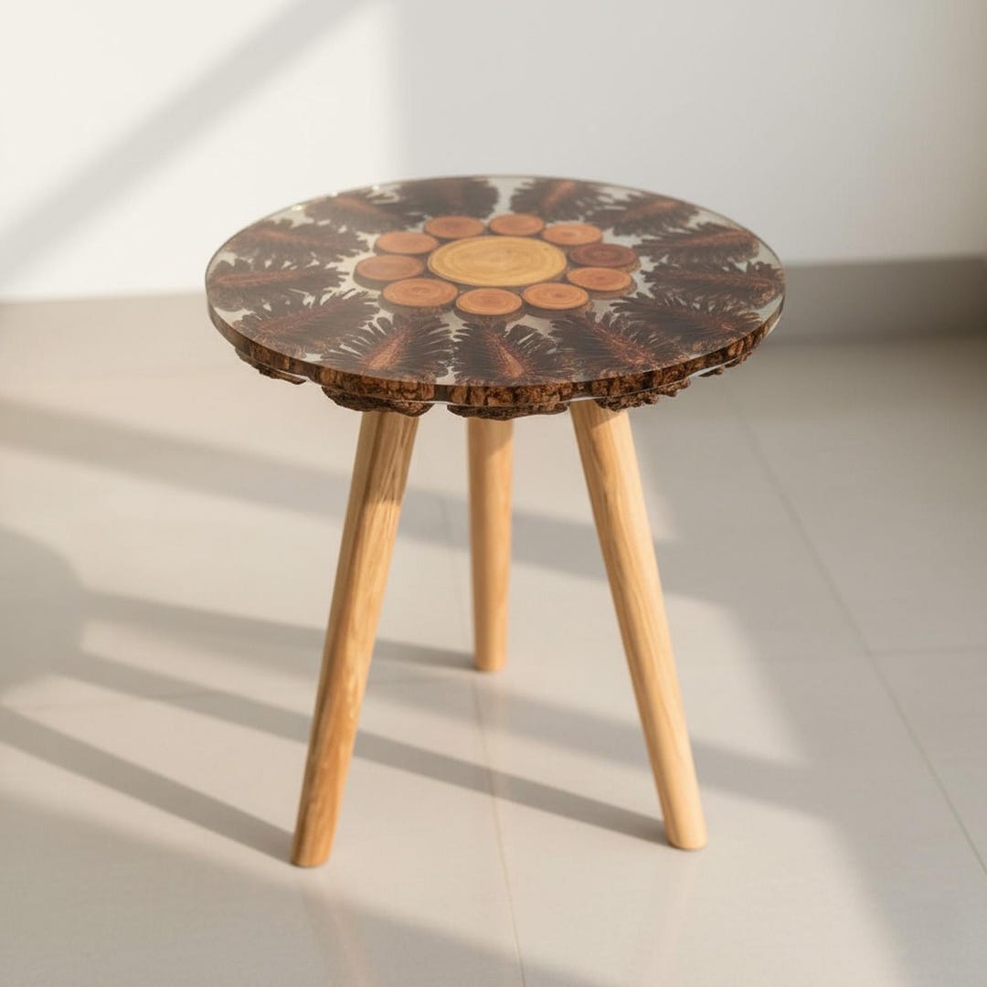 Wood Slice and Pine Cone Epoxy Table Handmade Round Side Table With ...