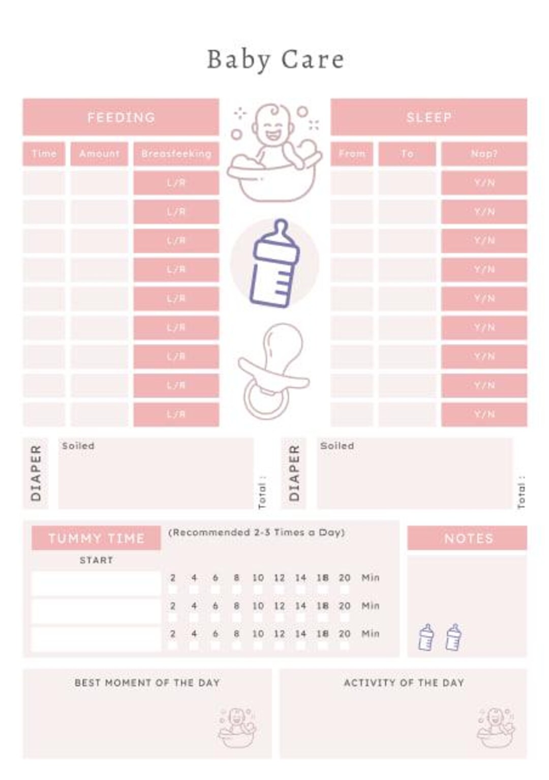 Baby Care Log Set | 2 Printable Baby Trackers | Feeding, Sleep, Diaper ...
