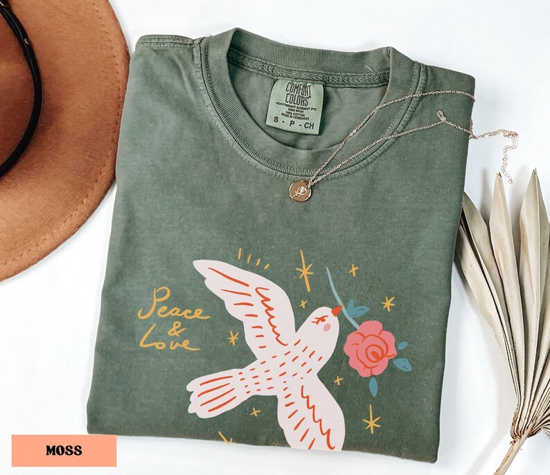 Peace Dove Botanical Rose Comfort Colors 1717 T-shirt, Boho Spiritual ...