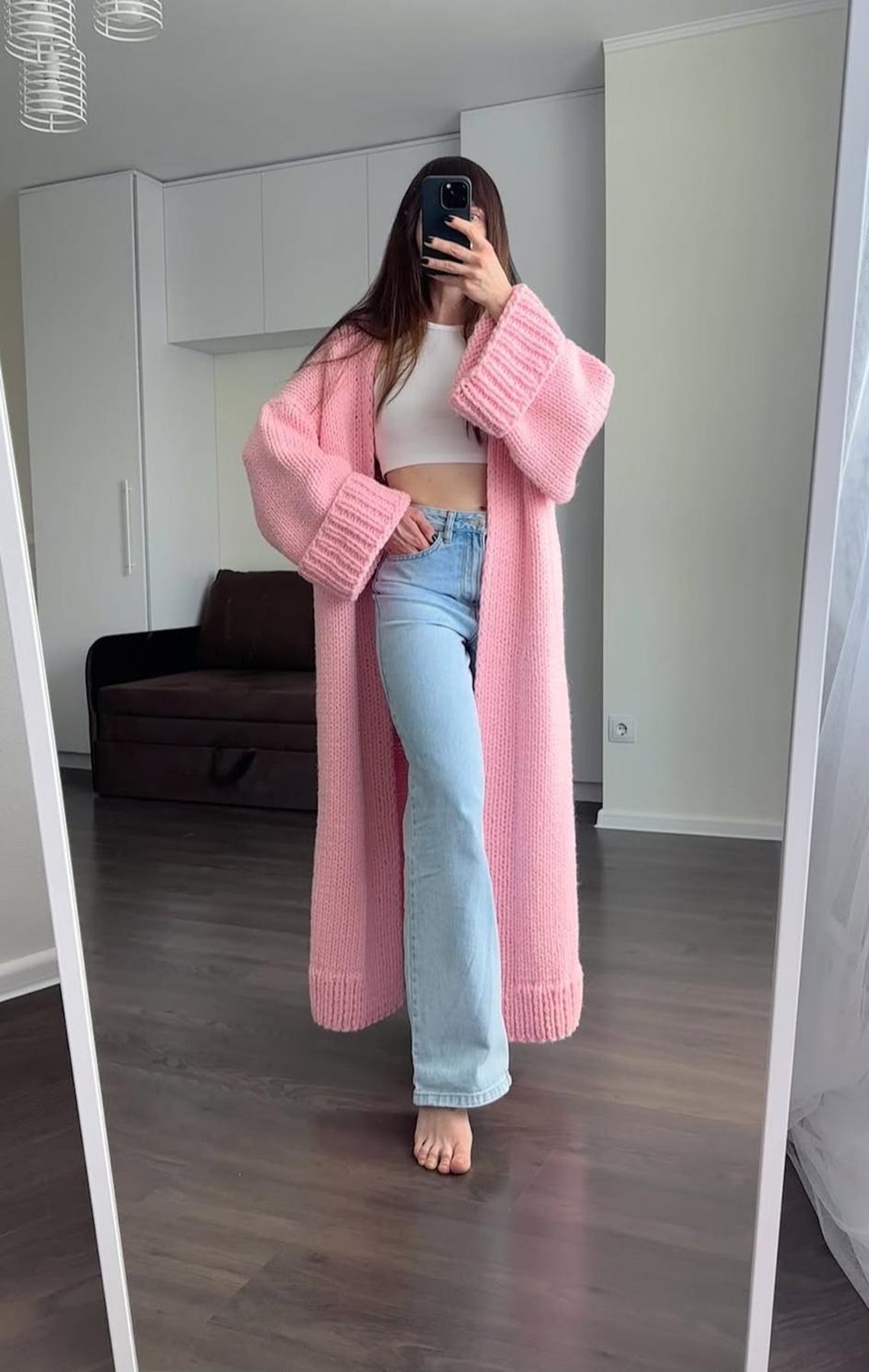 Handmade Maxi Knit Sweater | Cozy Floor-length Cardigan | Natural ...