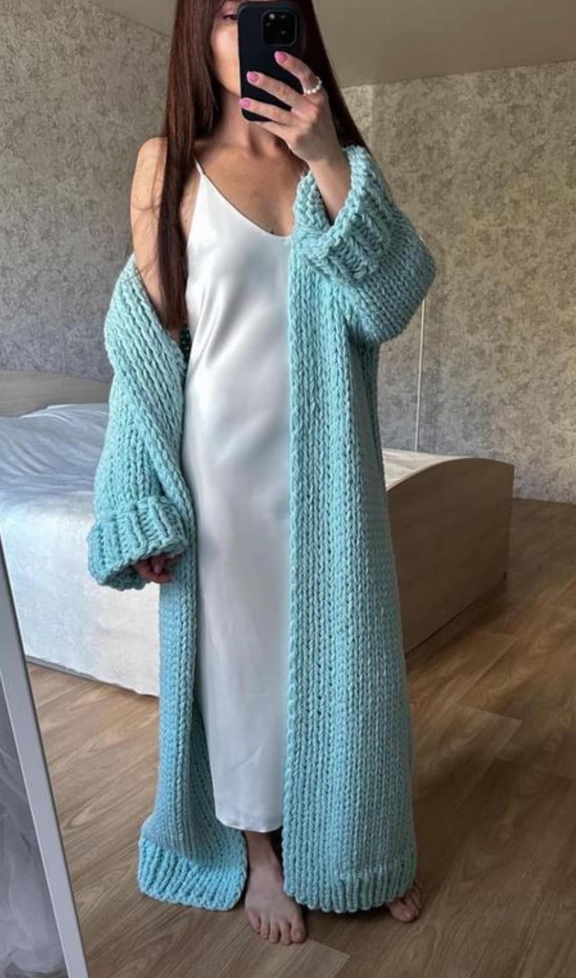 Handmade Maxi Knit Sweater | Cozy Floor-length Cardigan | Natural ...