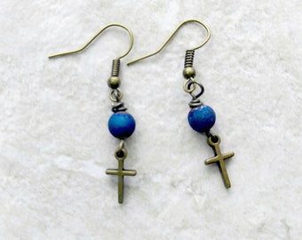 Blue cross earrings | Etsy