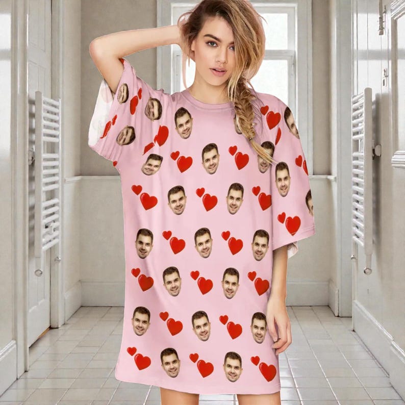 Custom Photo Face Nightdress, Personalized Oversized Women Nightshirt ...